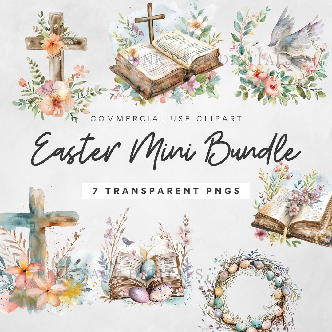 Easter Clip Art Bundle Mini Christian Clipart PNG Floral Watercolor ...
