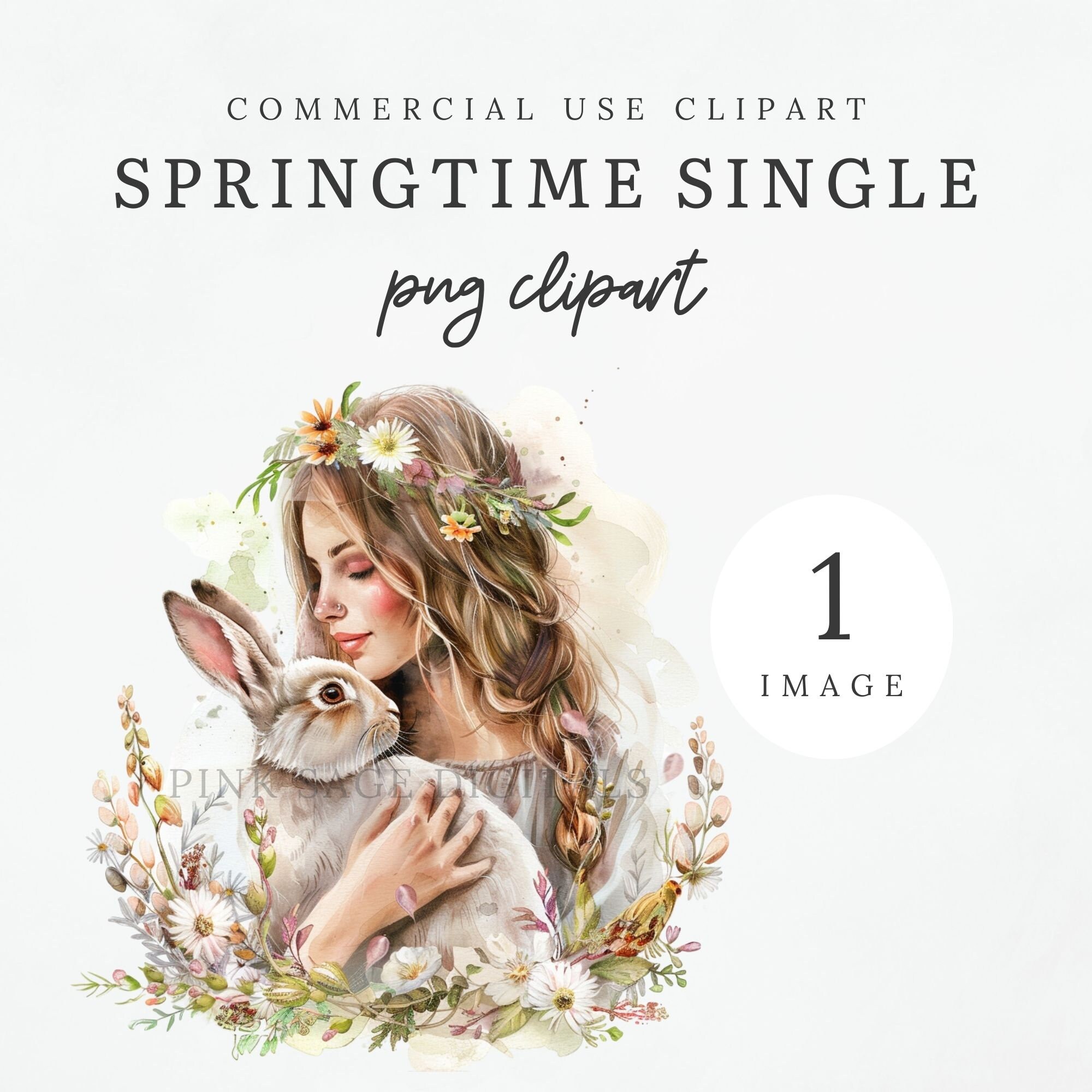 Springtime Clipart Floral Woman Clip Art Spring Bunny Floral ...