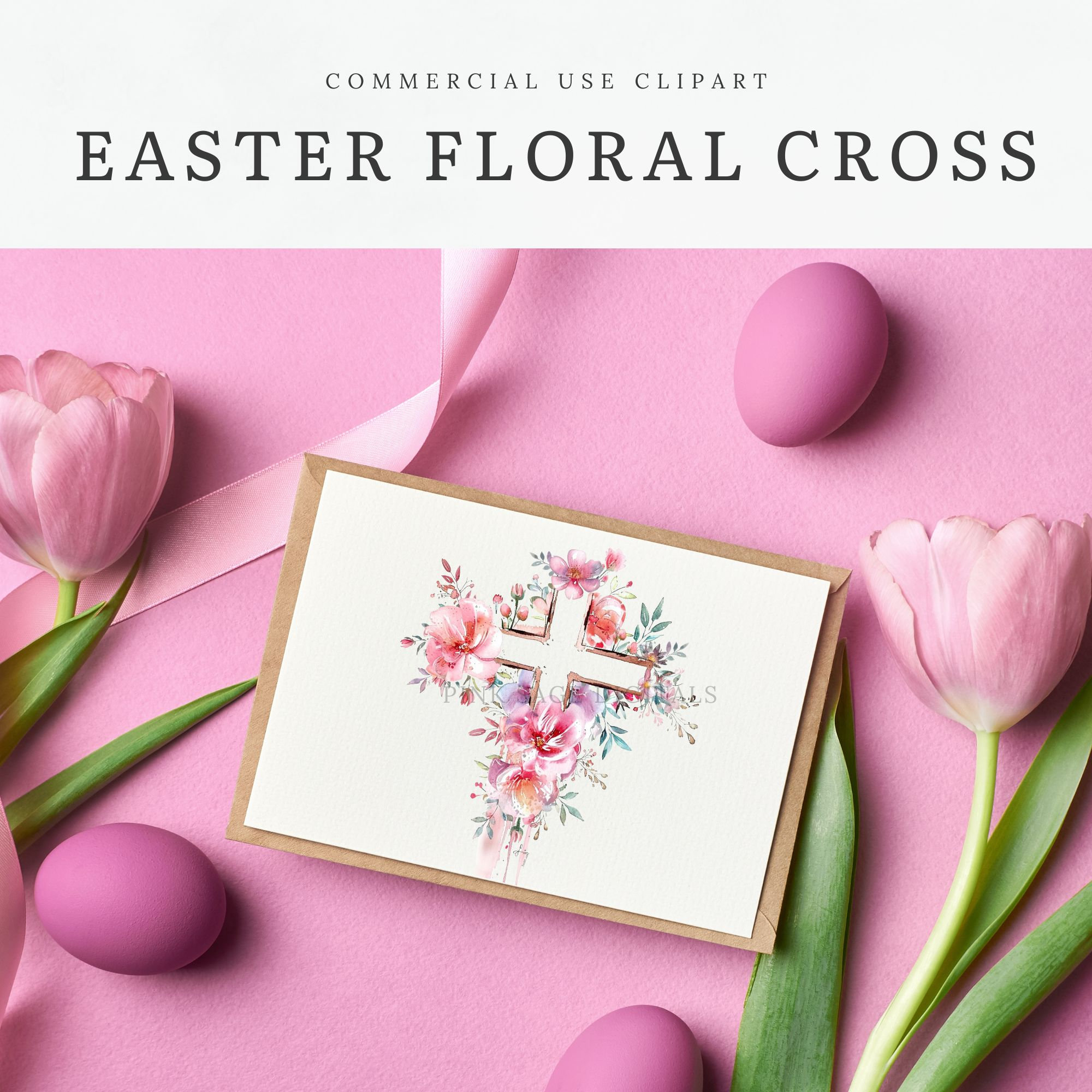 Cross Clip Art Easter Christian Clipart SINGLE IMAGE PNG Floral Design ...