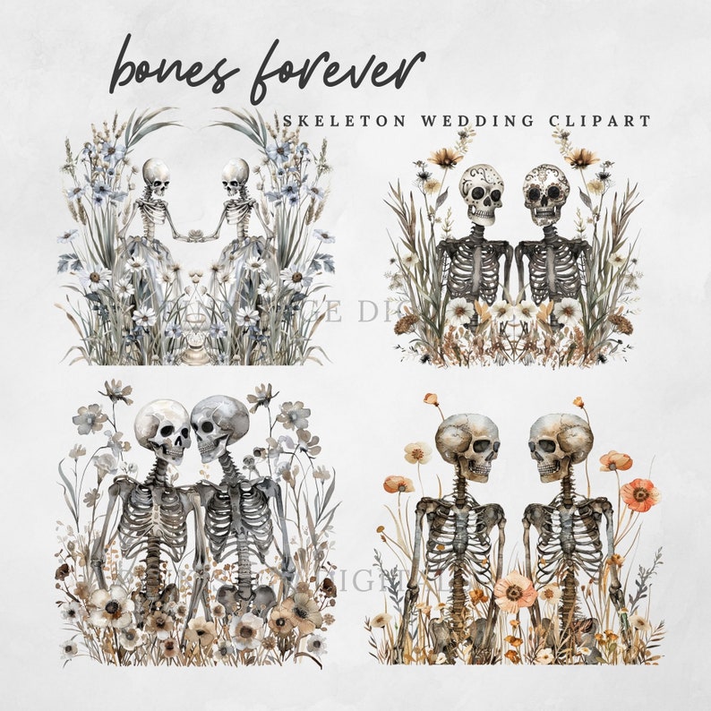 Skull Wedding Clipart – Spooky Skeleton Bridal Shower Invitation (PNG ...
