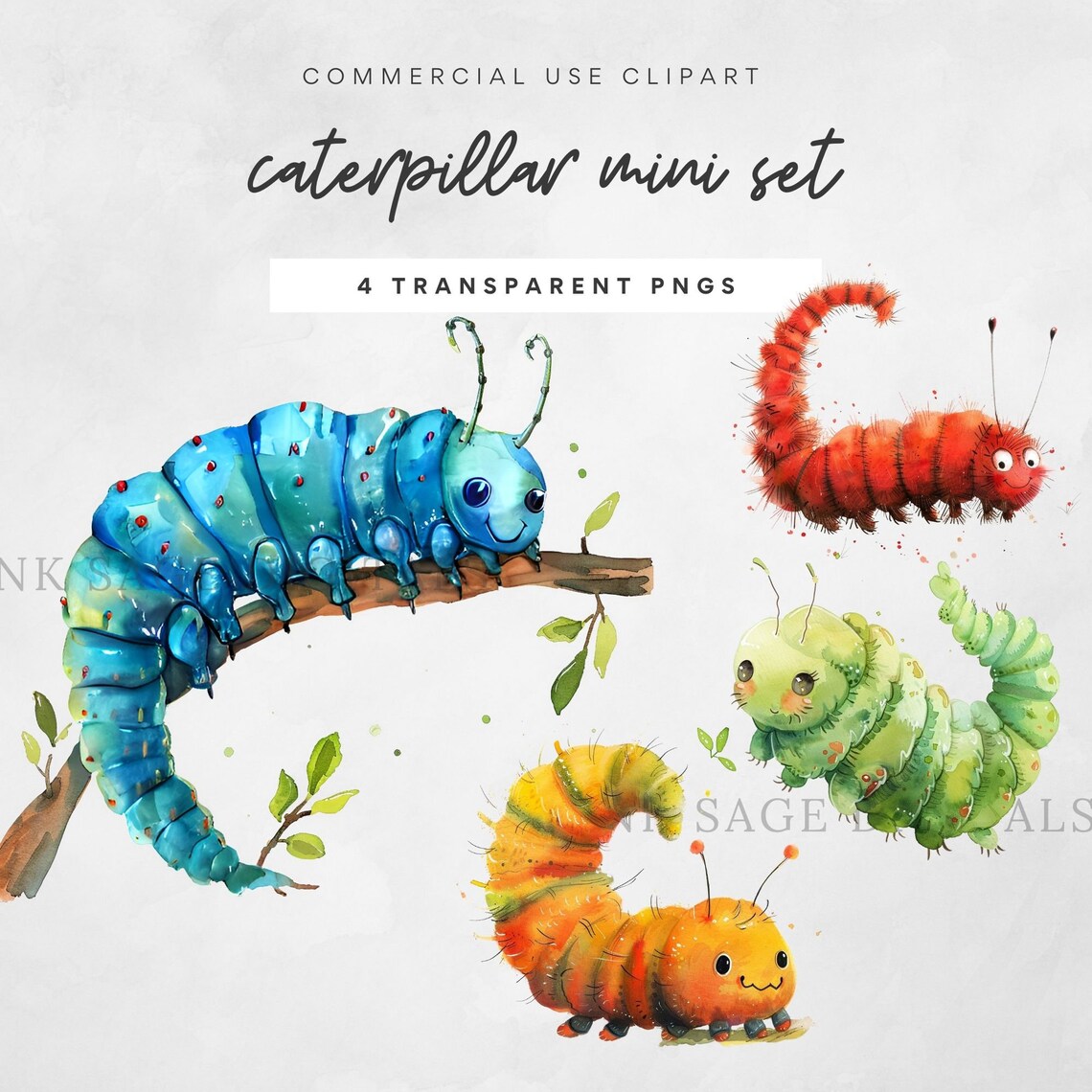 Caterpillar Clipart Cute Fuzzy Caterpillar Mini Clipart Bundle ...