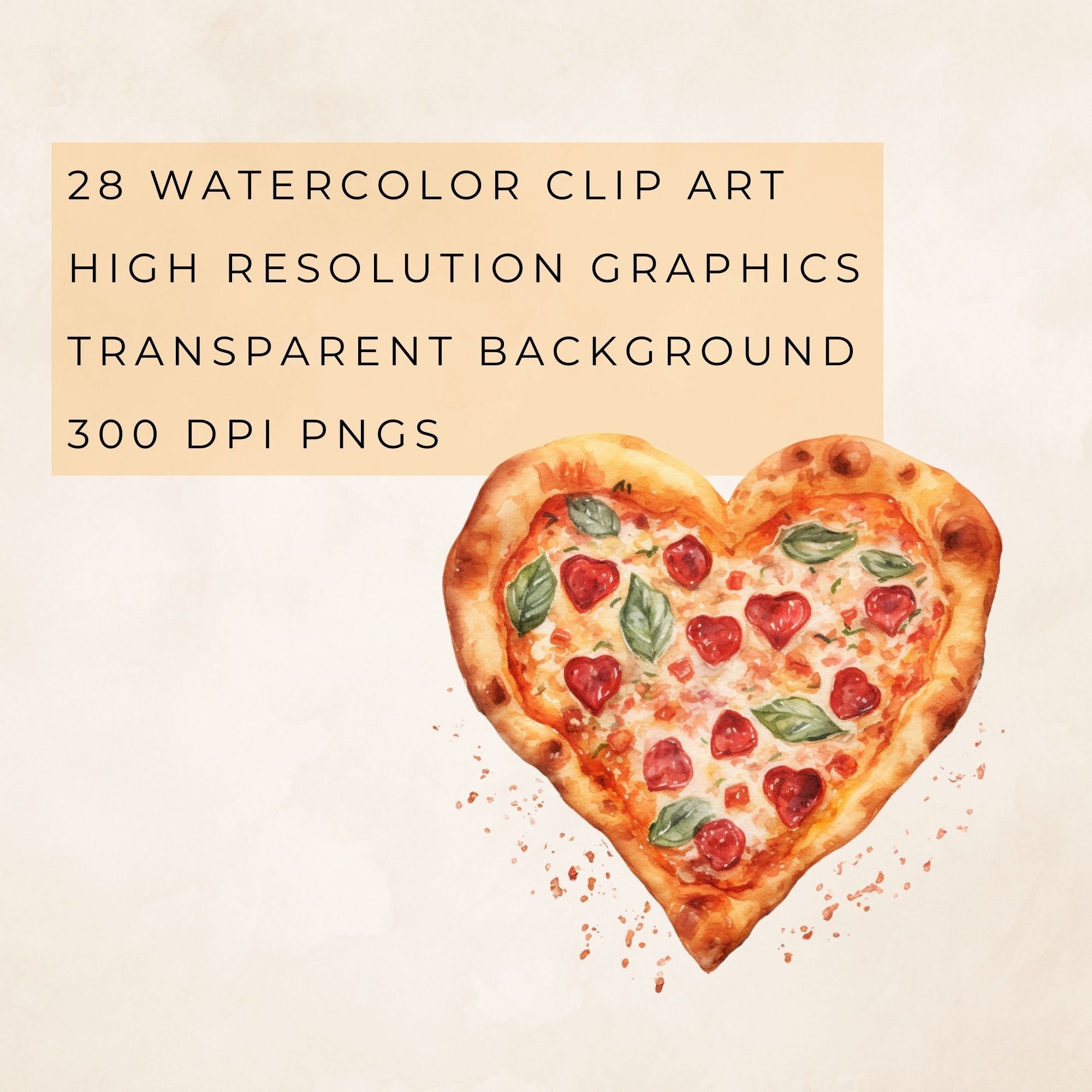 Heart Shaped Pizza Clipart Watercolor Pizza Date Night Pepperoni Pizza ...