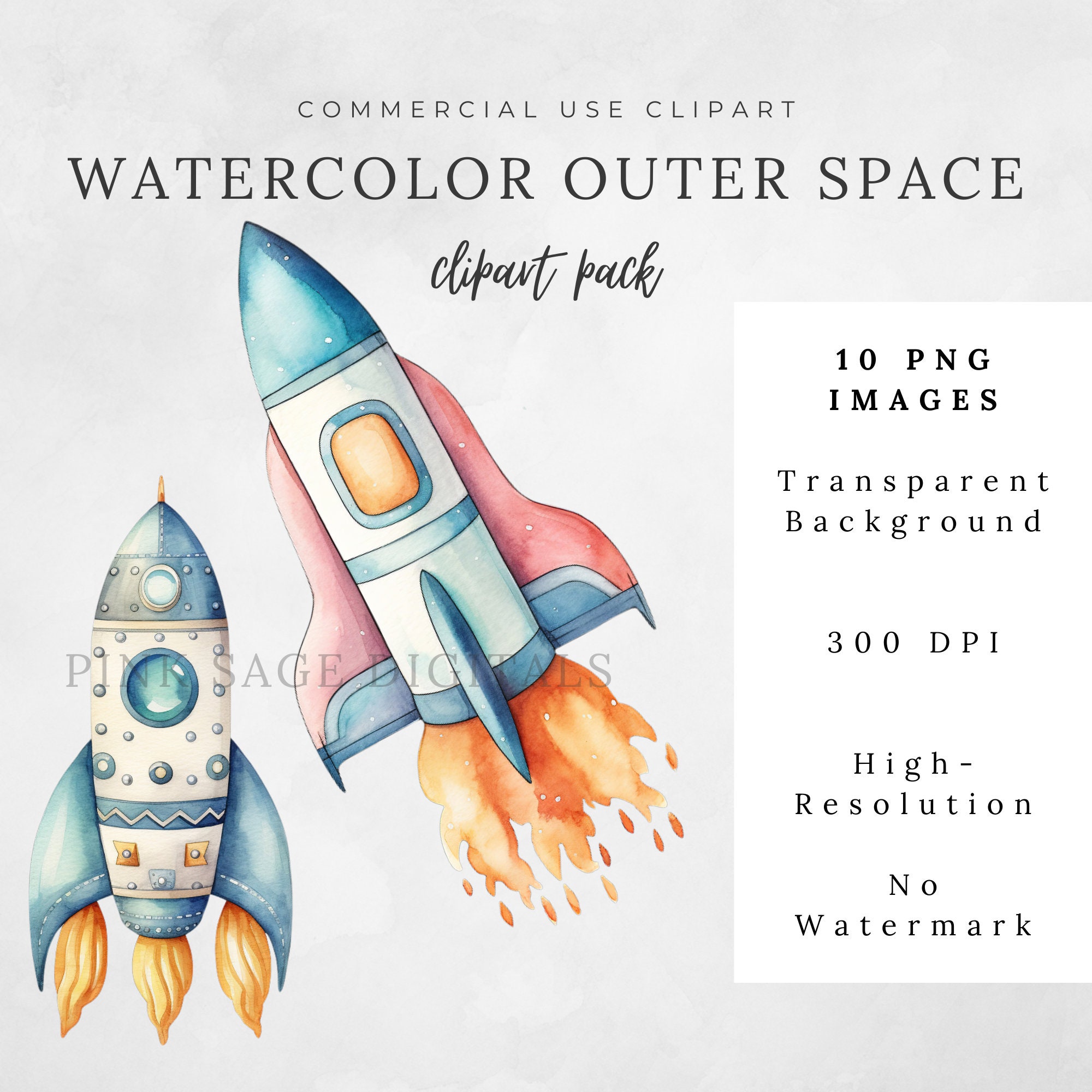 Watercolor Space Clip Art Outer Space Boy Birthday Rocket Ship Clipart ...