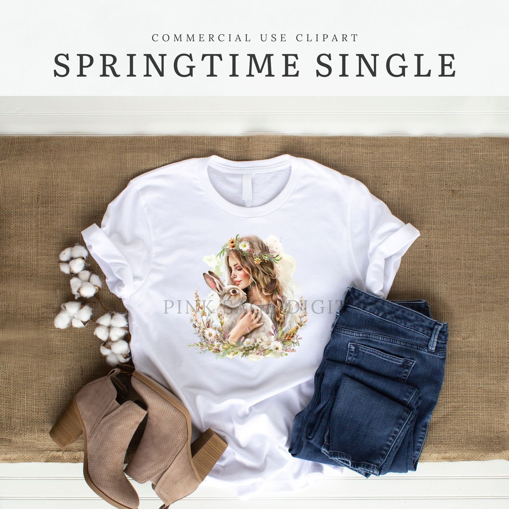 Springtime Clipart Floral Woman Clip Art Spring Bunny Floral ...