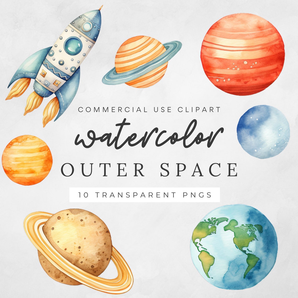 Watercolor Space Clip Art Outer Space Boy Birthday Rocket Ship Clipart ...