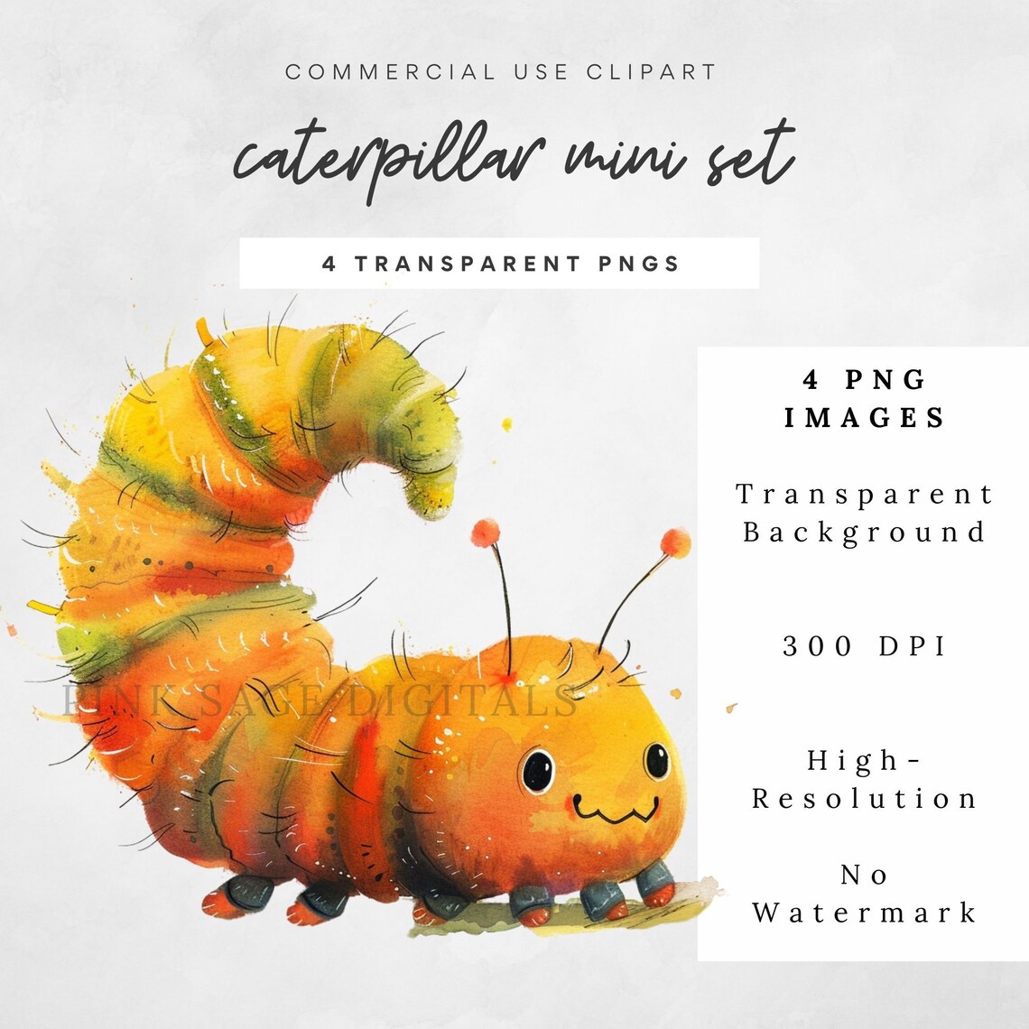 Caterpillar Clipart Cute Fuzzy Caterpillar Mini Clipart Bundle ...
