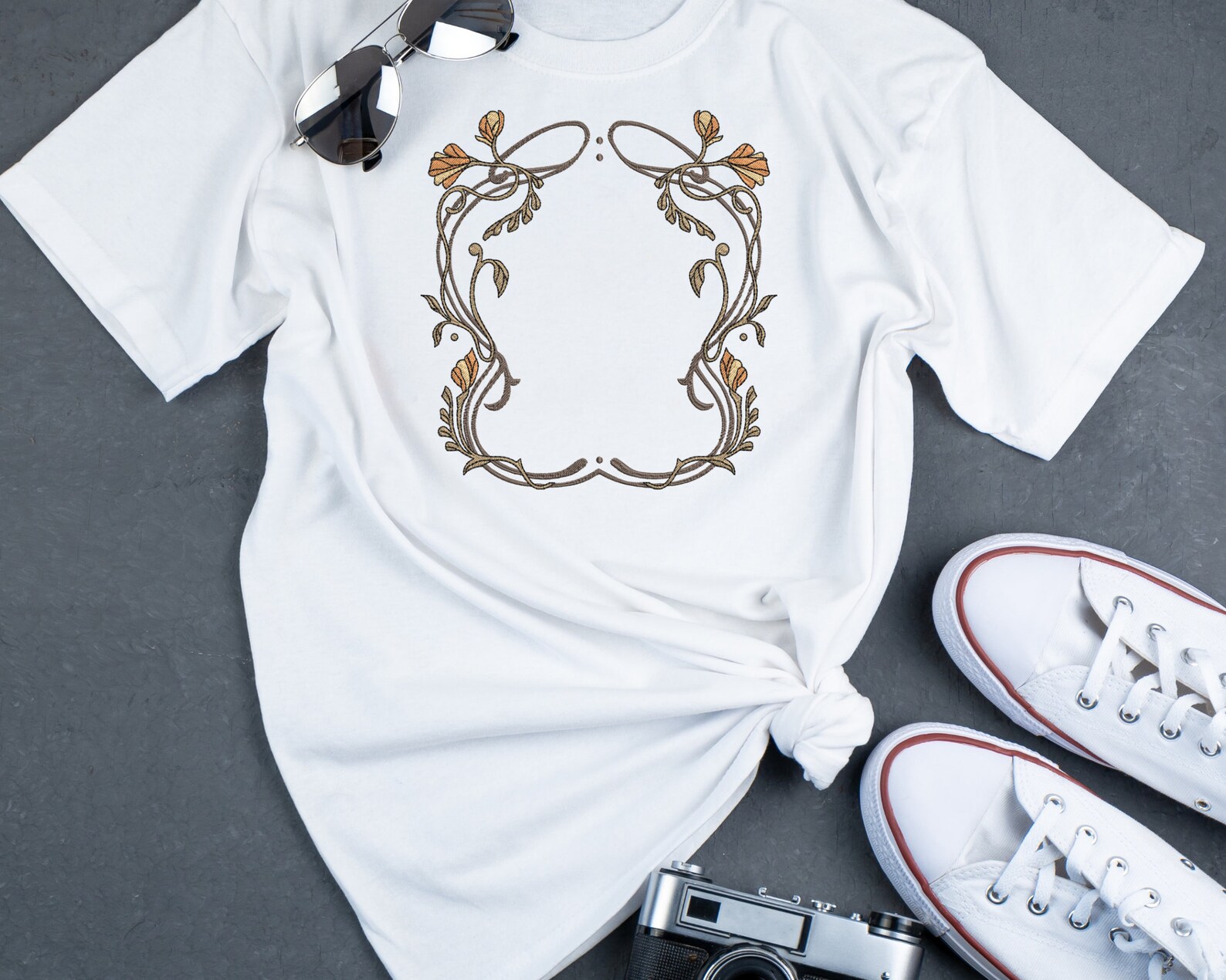 Retro Flower Frame Embroidery Design, Boho Floral Frame Embroidery File ...