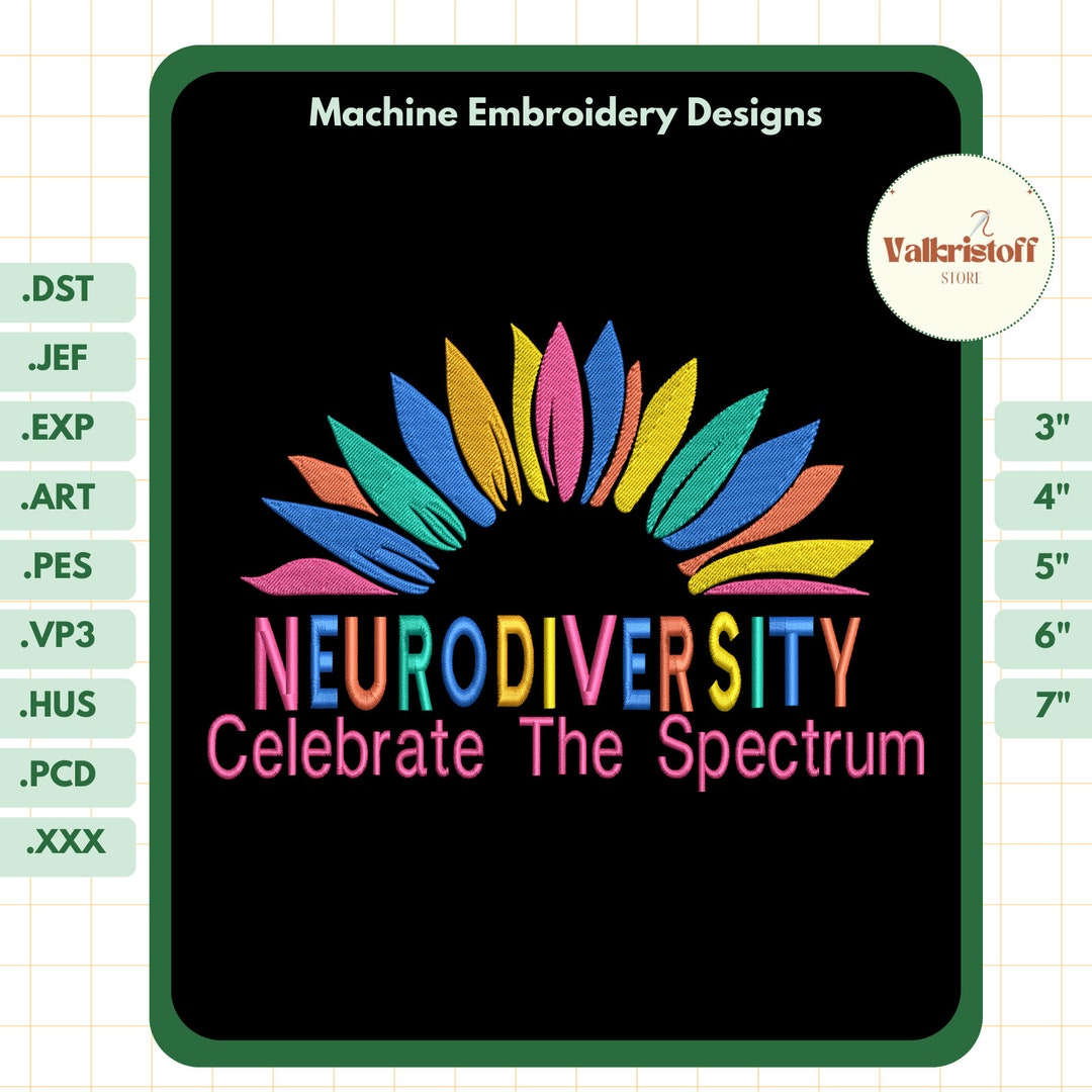Neurodiversity is Beautiful Embroidery Design, Autism Embroidery, Back ...