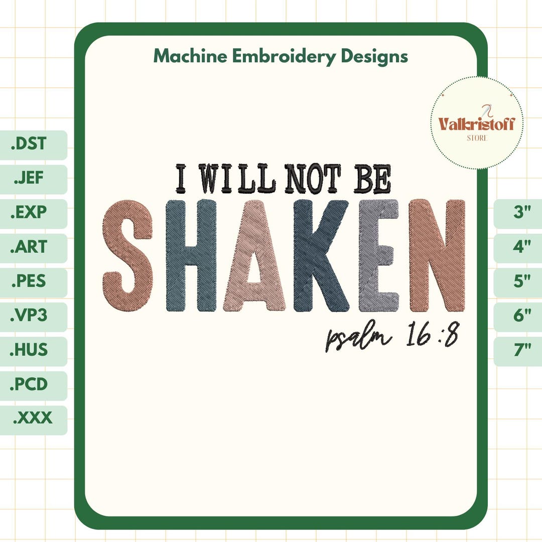 I Will Be Shaken Embroidery Design, Dst File for Embroidery, Christian ...