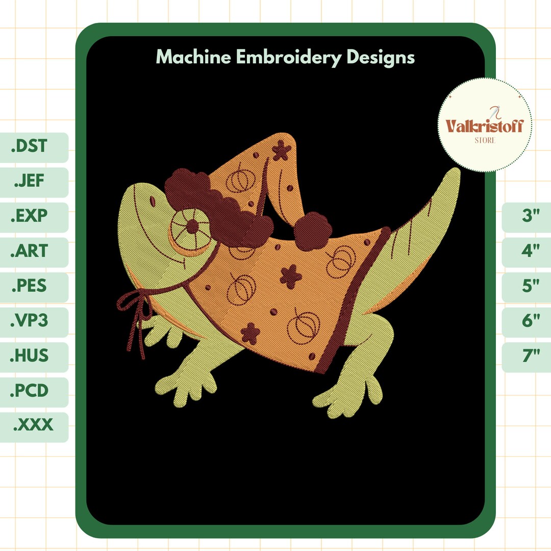Cute Witch Frog Embroidery Design, Halloween Embroidery Design, Dst ...