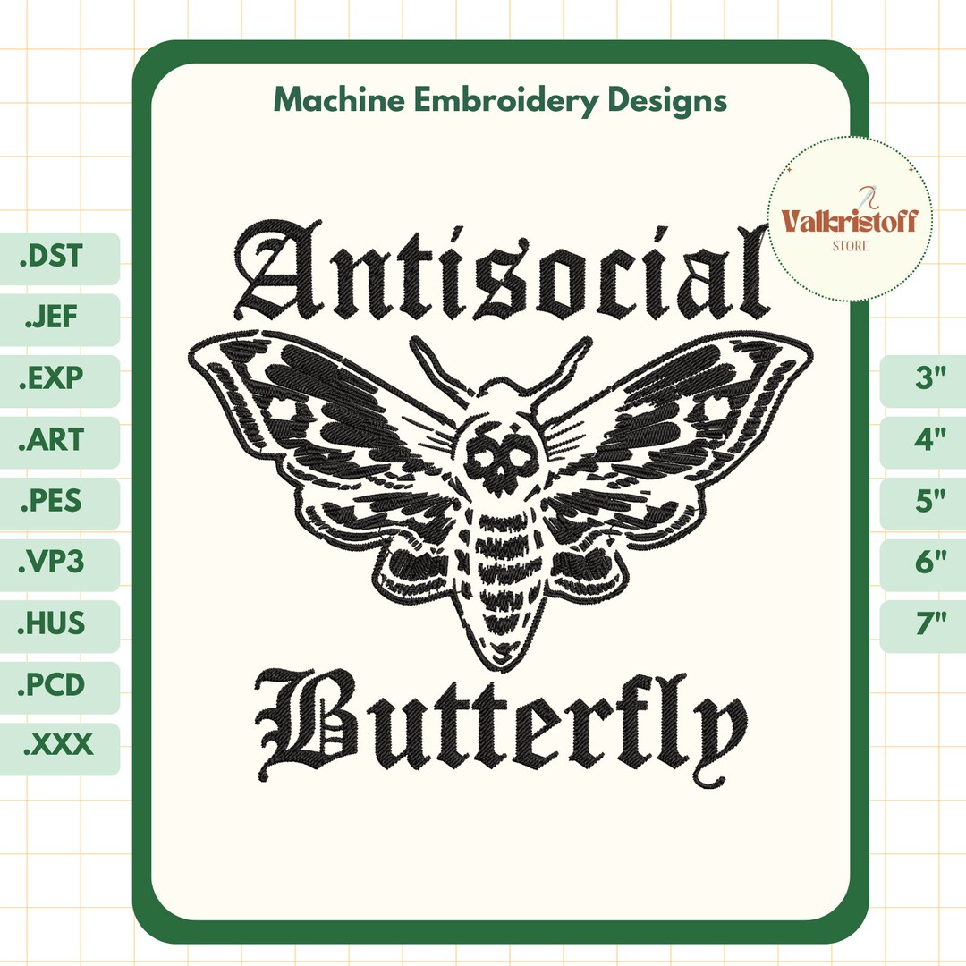 Anti Social Butterfly Embroidery Design, Introvert Embroidery Design ...