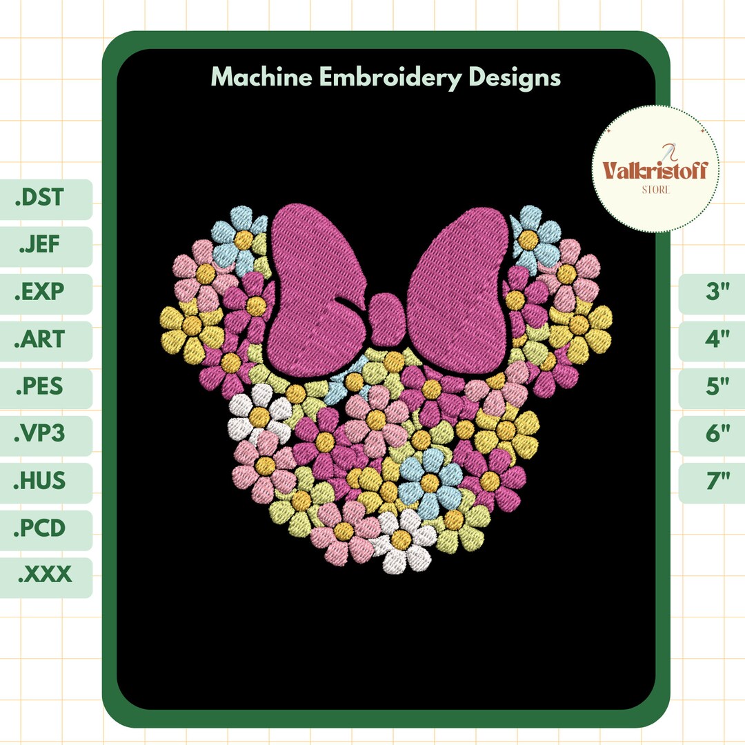 Retro Floral Mouse Head Embroidery Design, Literally Just A Girl ...