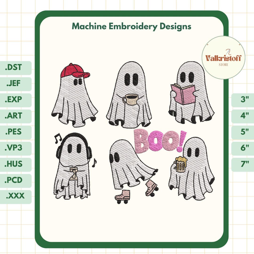 Halloween Cute Ghost Boo Embroidery Design, Spooky Season Embroidery ...