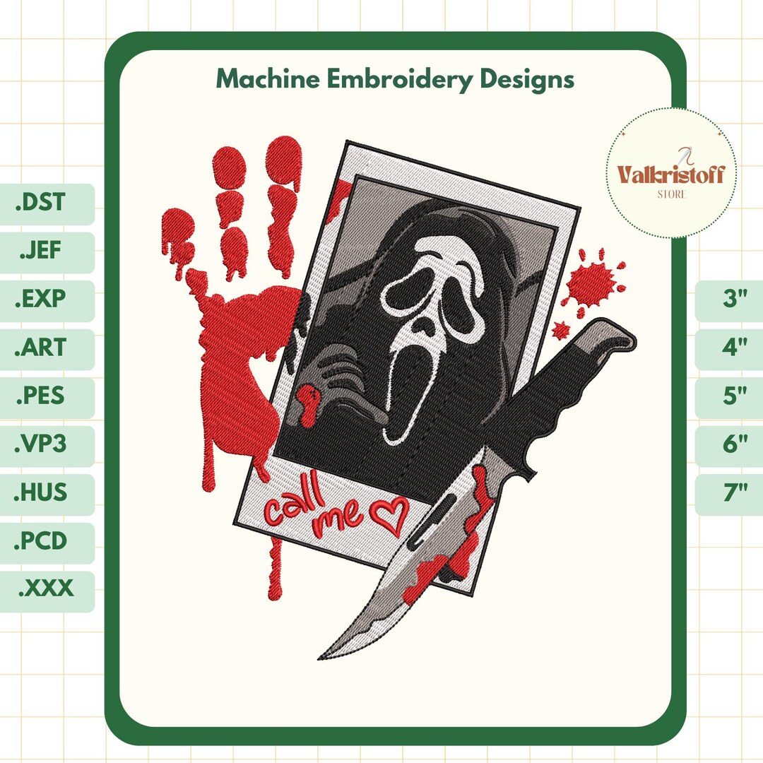 Funny Cute Screaming Ghost Face Call Me Embroidery Design, Scary Movies ...