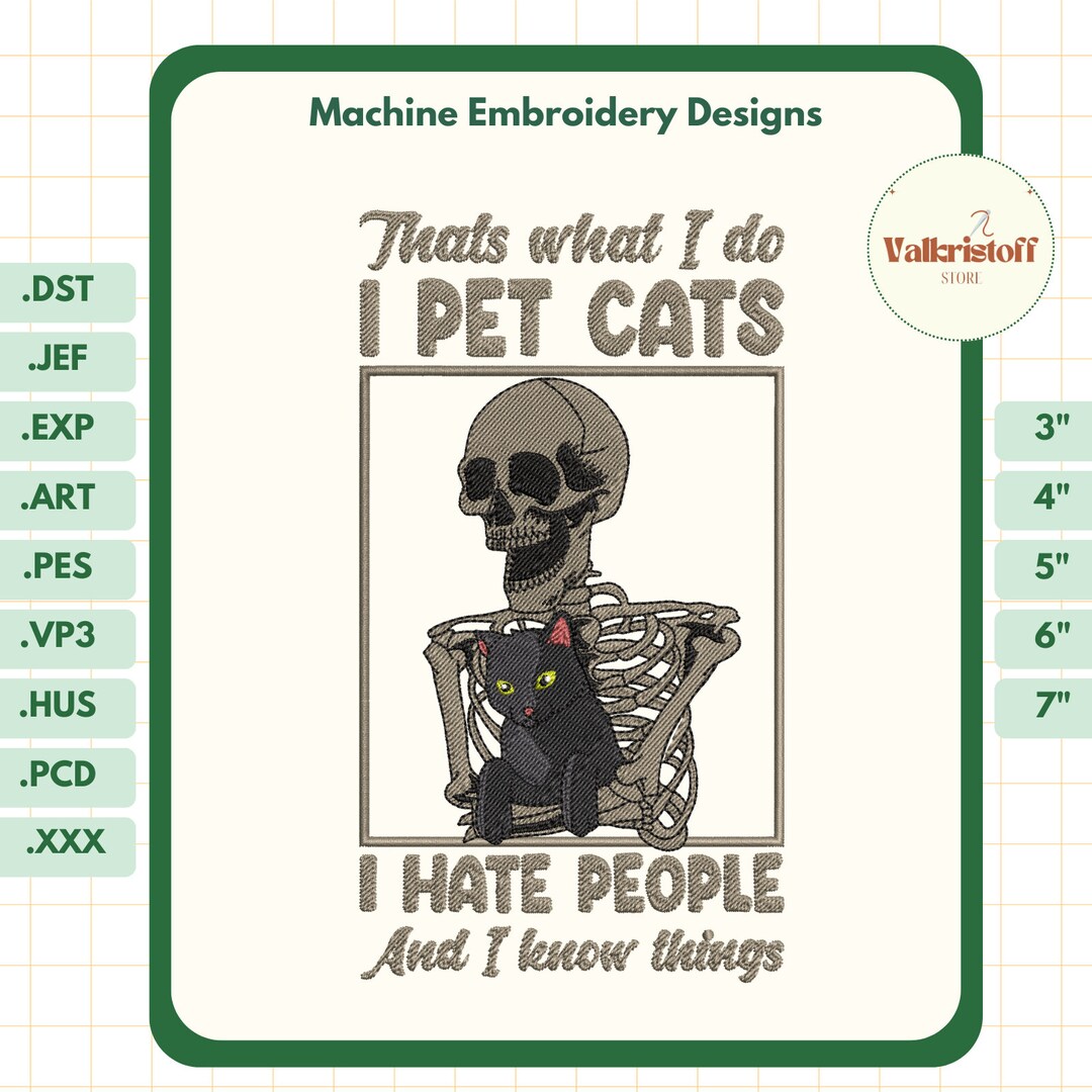 Embroidery Designs, Embroidery Design, Funny Skeleton and Cat Halloween ...