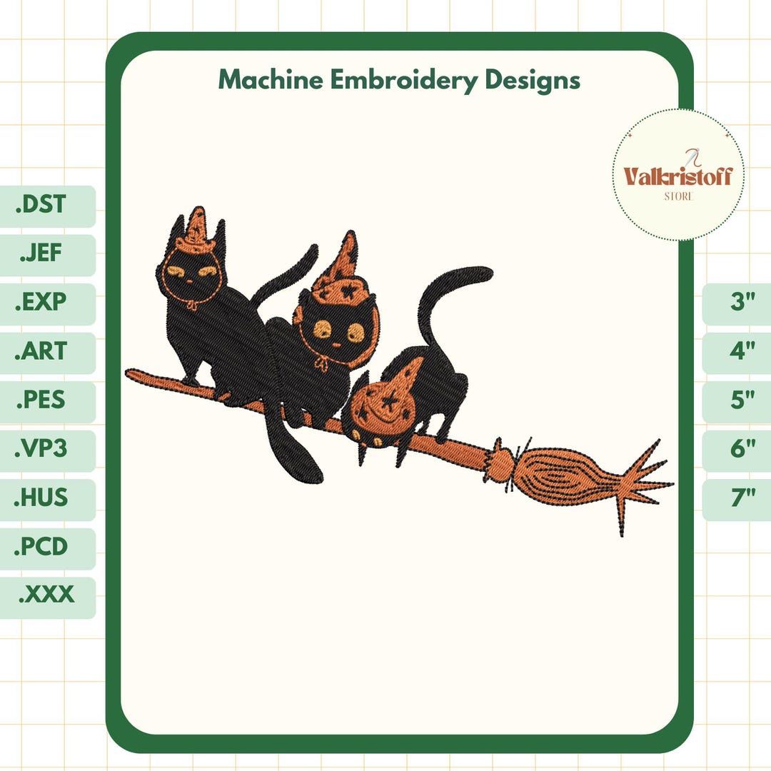 Halloween Black Cats Embroidery Design, Cat Lover Machine Embroidery ...
