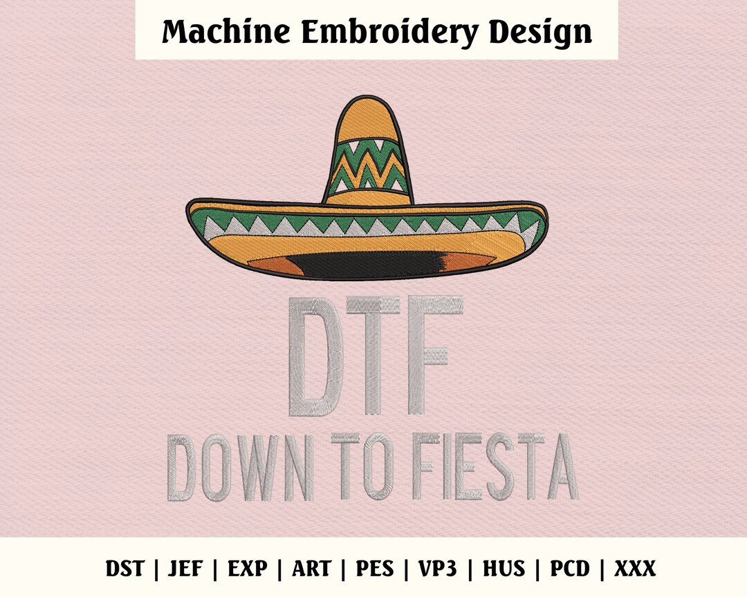 DTF Down to Fiesta Embroidery Design, Mexican Skull Embroidery File ...
