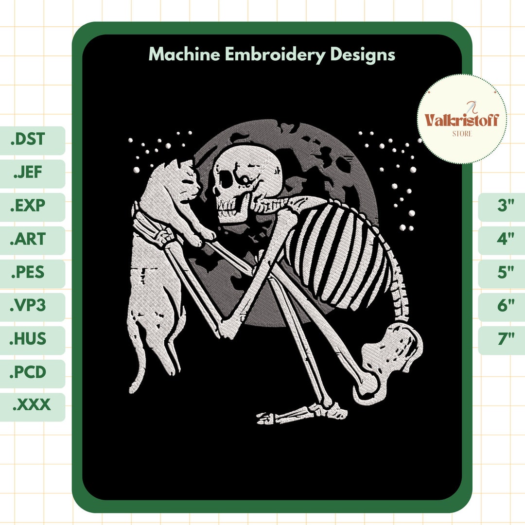 Embroidery Designs, Embroidery Design, Skeleton and Cat Halloween ...