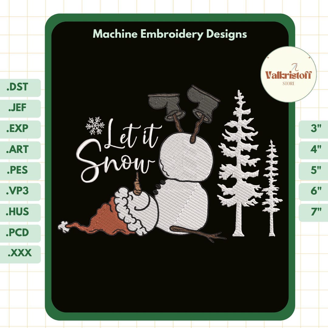 Let It Snow Embroidery Design, Cute Snowman Embroidery Design, Vintage ...