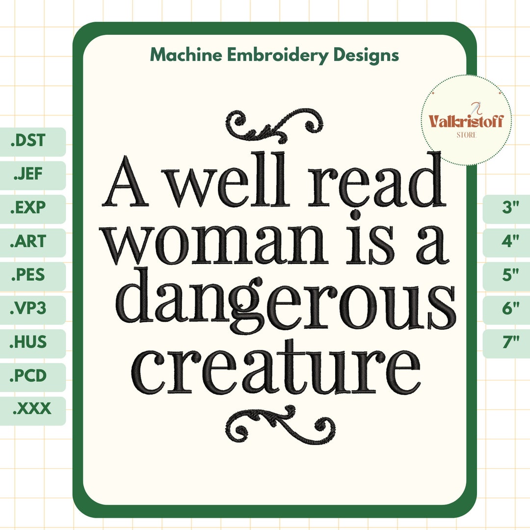 Well Read Woman is a Dangerous Creature Embroidery, Book Lover ...
