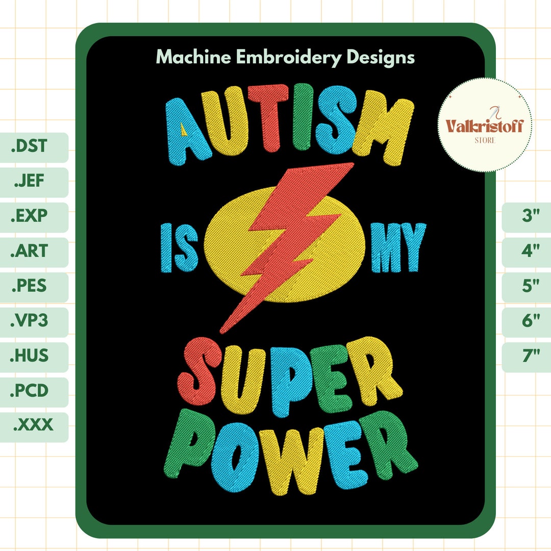 Autism is My Super Power Embroidery Design, Autism Embroidery, Back to ...