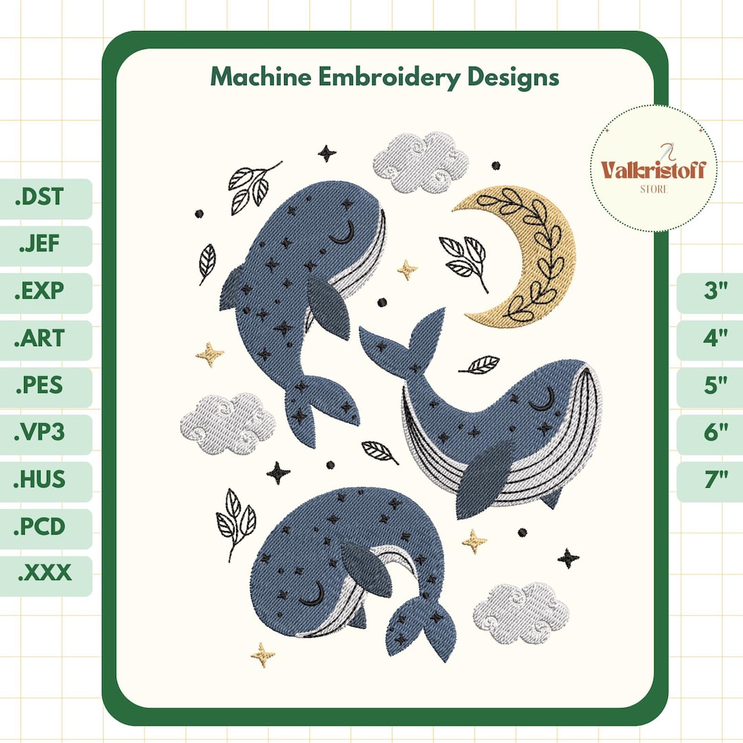 Cute Blue Whales Embroidery Design, Cute Mini Sea Creatures Embroidery ...