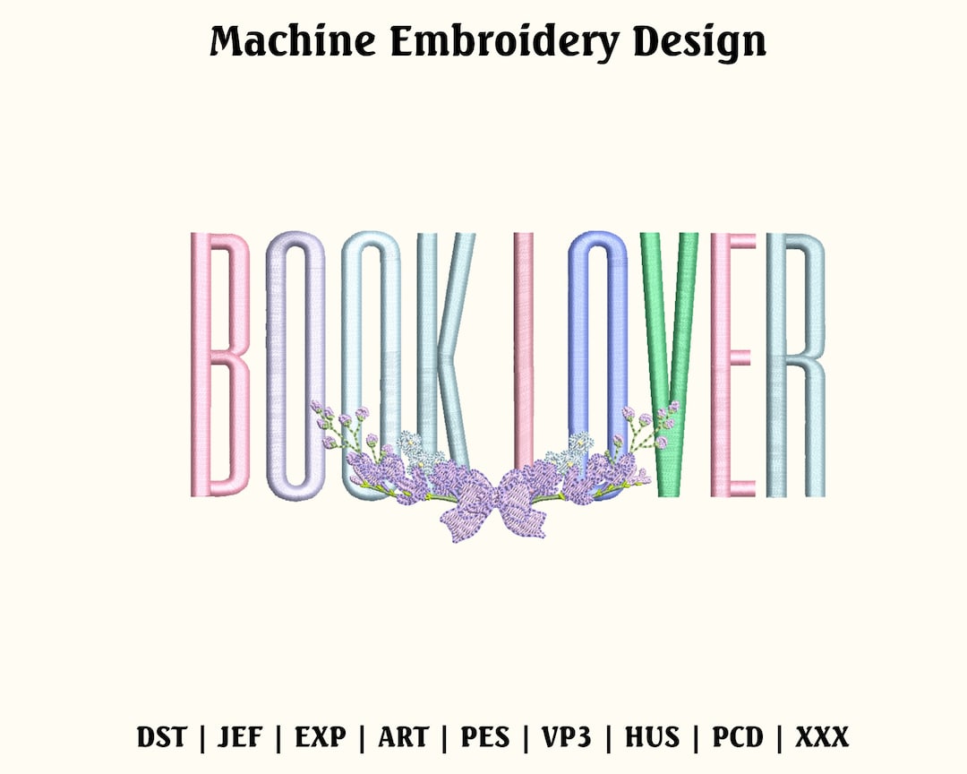 Book Lover Embroidery Design, Bookworm Embroidery File Instant Download ...