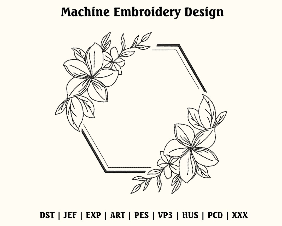 Vintage Flower Frame Embroidery Design, Boho Floral Frame Embroidery ...