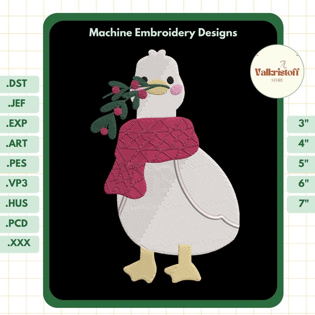 Cute Duck Wearing Scarf Embroidery Design, Fall Season Embroidery ...
