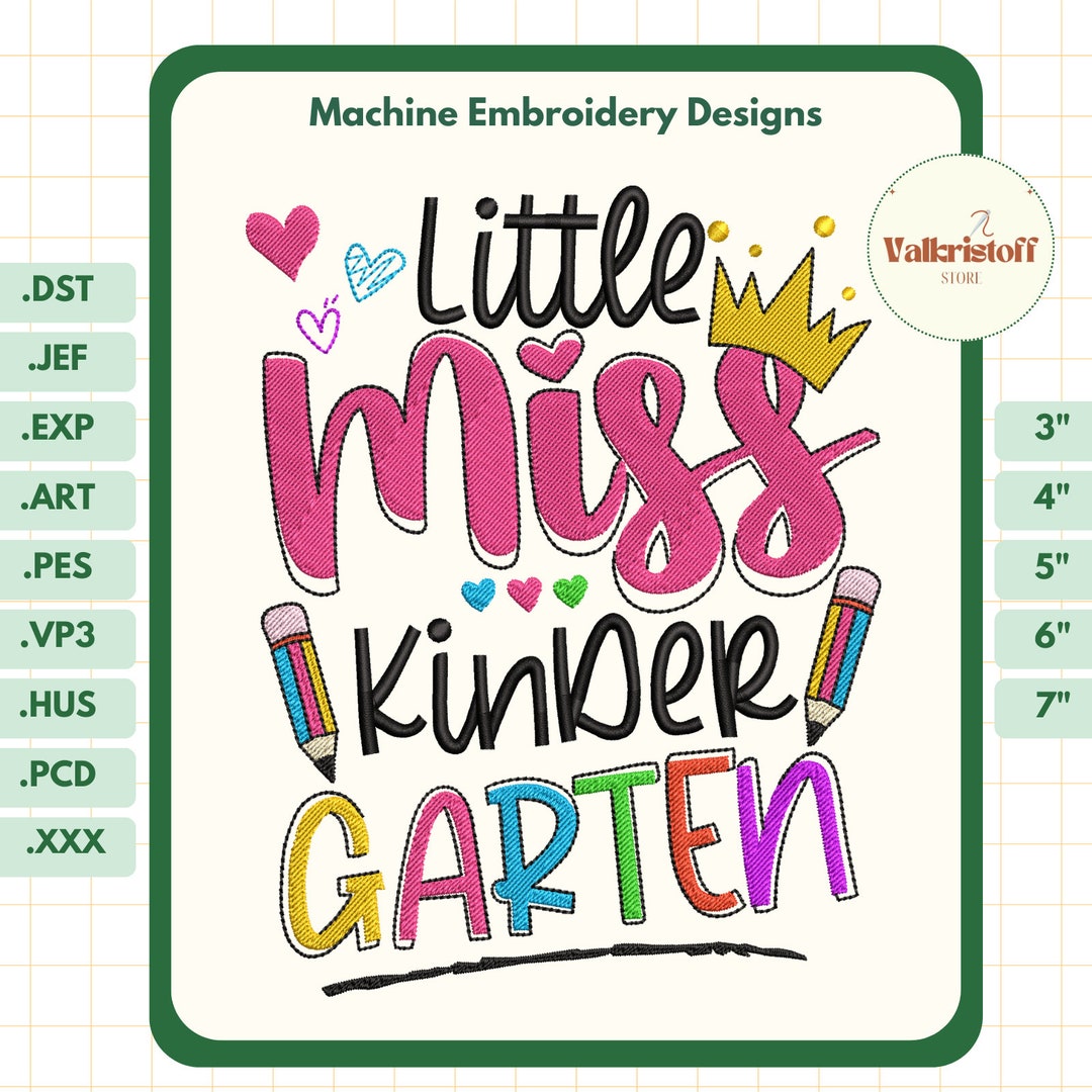 Back to School Embroidery Design, Little Miss Kindergarten Embroidery ...