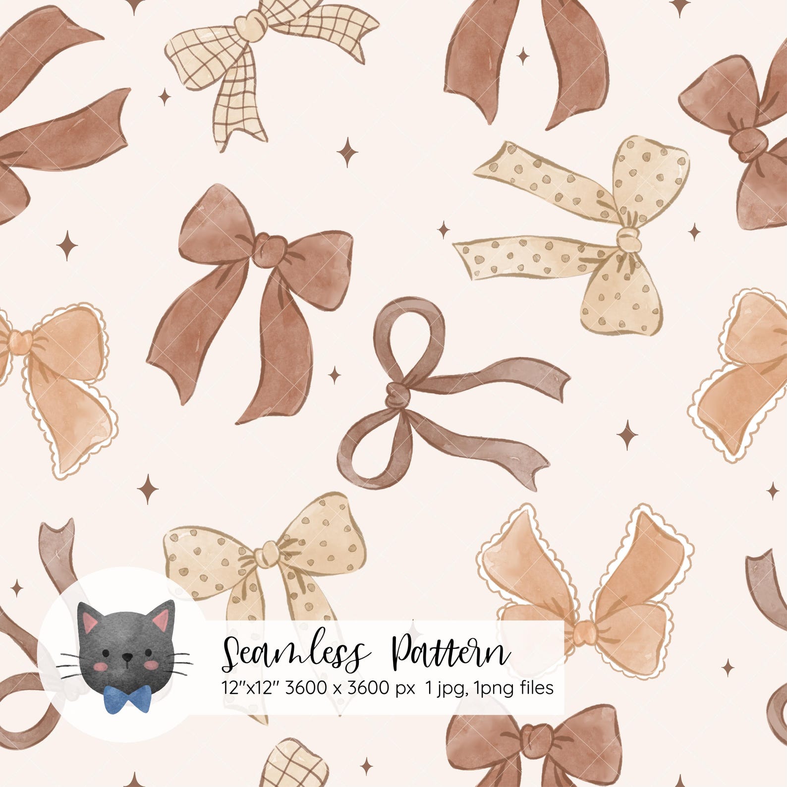 Brown Neutral Bows Seamless Pattern Bows Repeating Pattern Retro ...