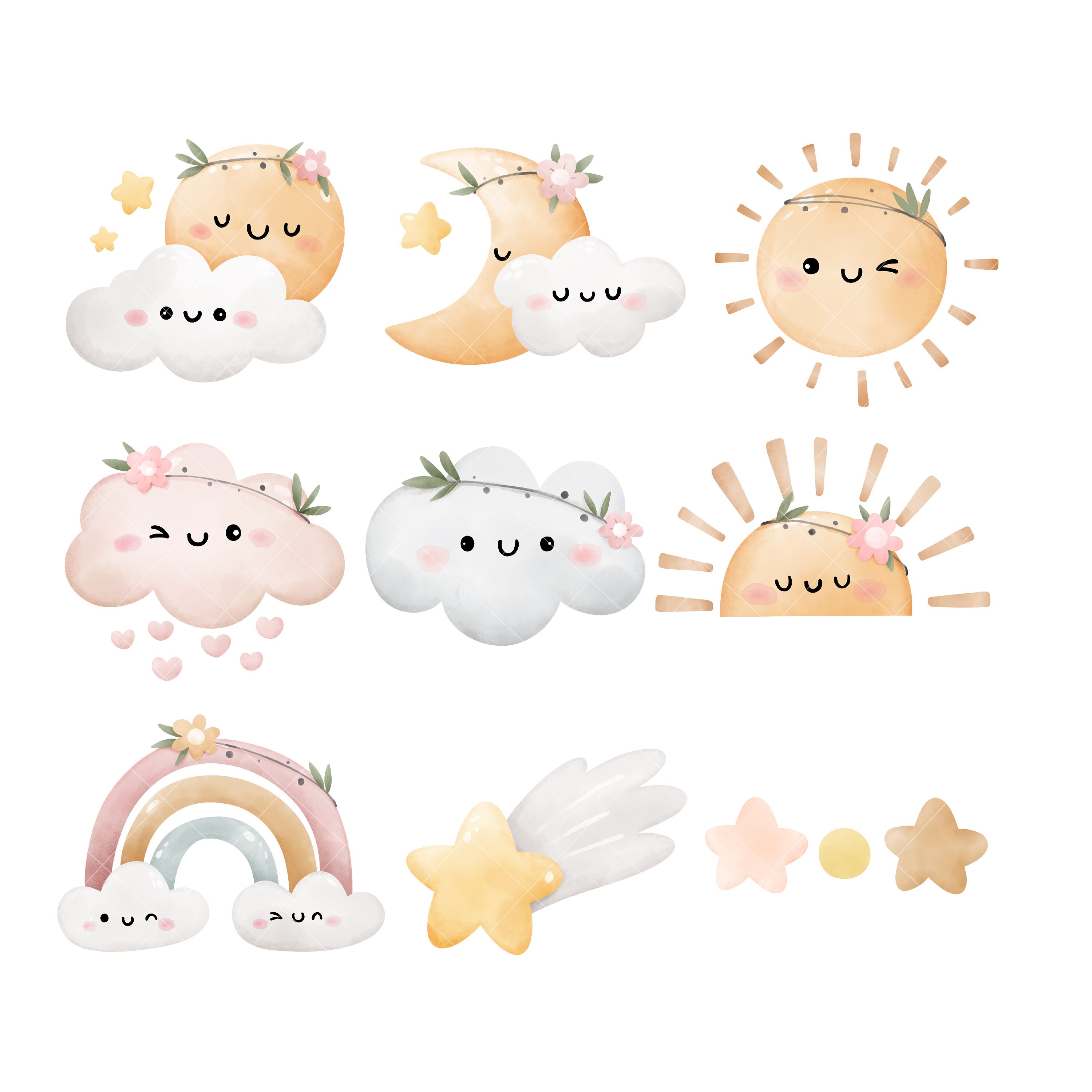 Watercolor Boho Weather Clipart Boho Baby Shower Nursery Decor Clipart ...
