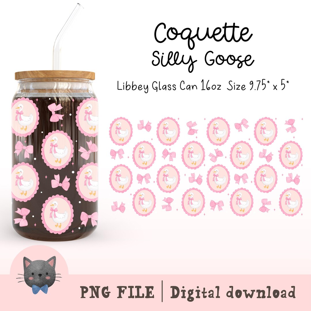 Pink Coquette Silly Goose 16 Oz Libbey Glass Can Wrap Png Spring Goose ...