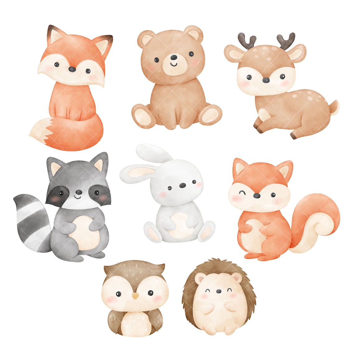 Woodland Animals Watercolor Clipart Forest Animals Clipart Nursery ...