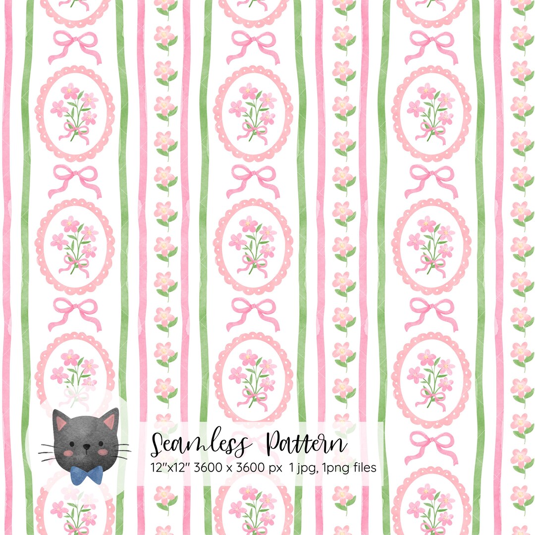 Preppy Floral Cottage Stripe Seamless Pattern Spring Easter Repeat ...