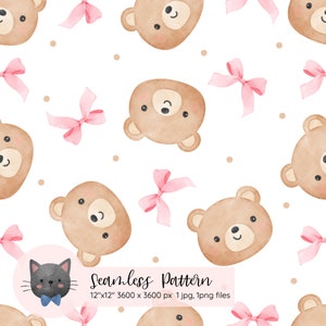 Pink Coquette Bear Pattern Teddy Bear Seamless Kids Pattern Bear Repeat ...