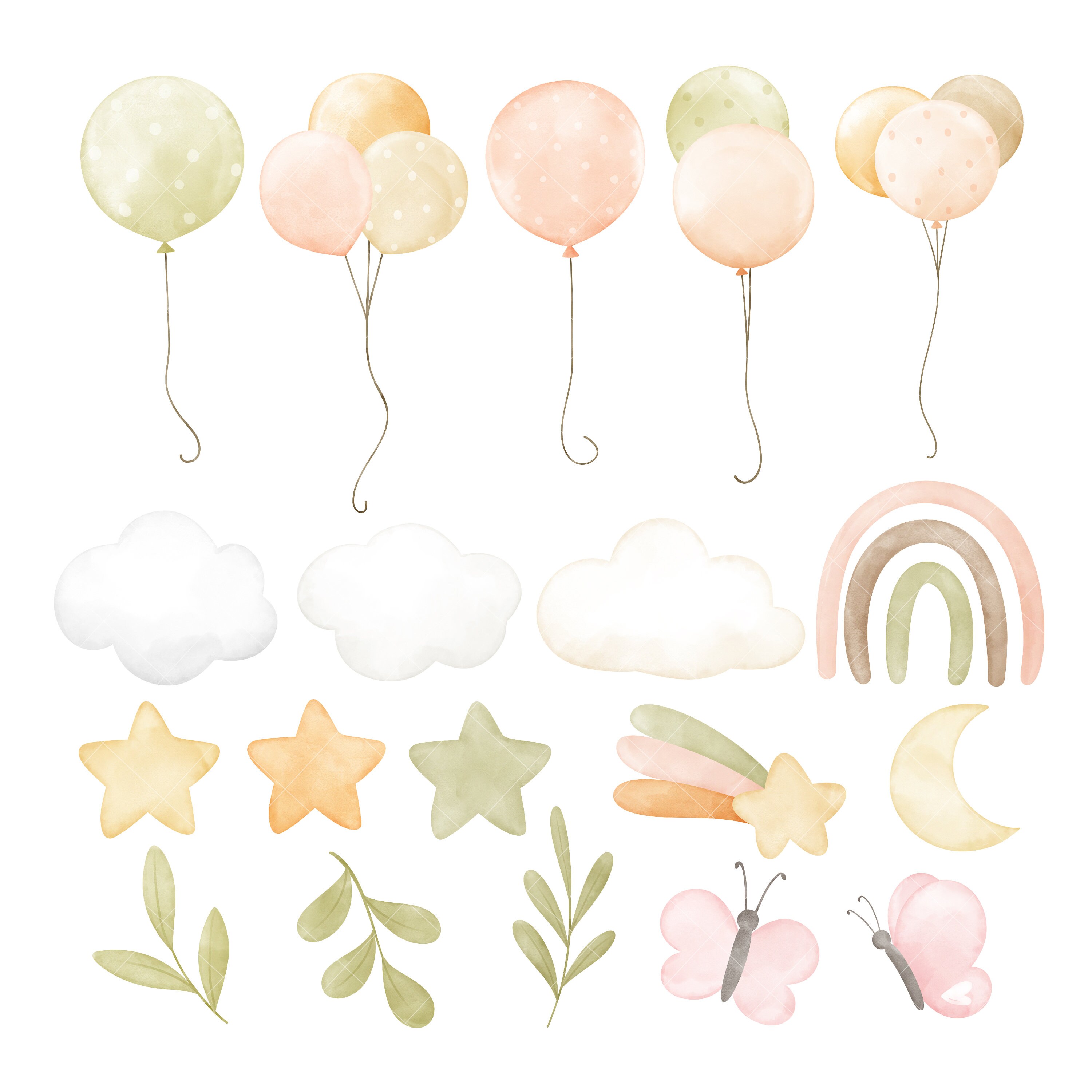 Woodland Animals Watercolor Clipart Animals With Balloon Clipart Baby ...