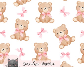 Pink Coquette Bear Pattern Teddy Bear Seamless Kids Pattern Bear Repeat ...