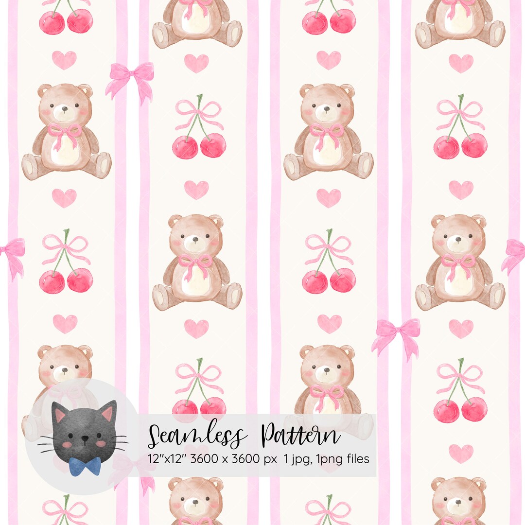 Coquette Teddy Bear With Pink Stripe Seamless Pattern Teddy Bear ...