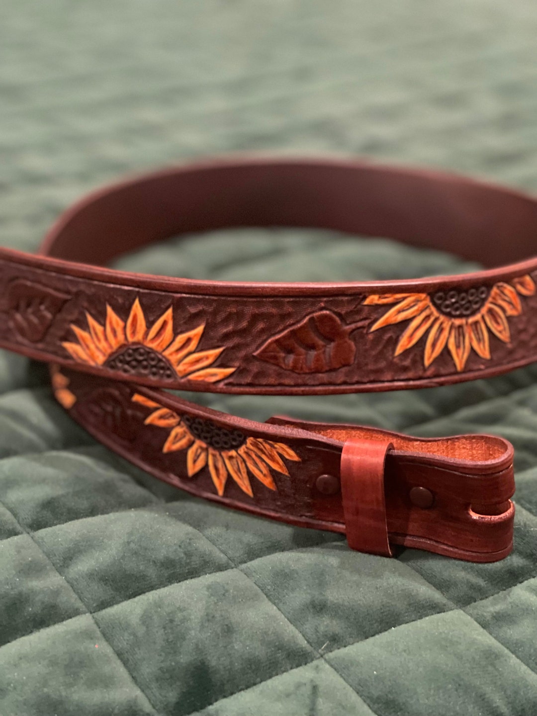 Custom Tooled Western Leather Belt | Sunflower Belt | Rodeo Woman's ...
