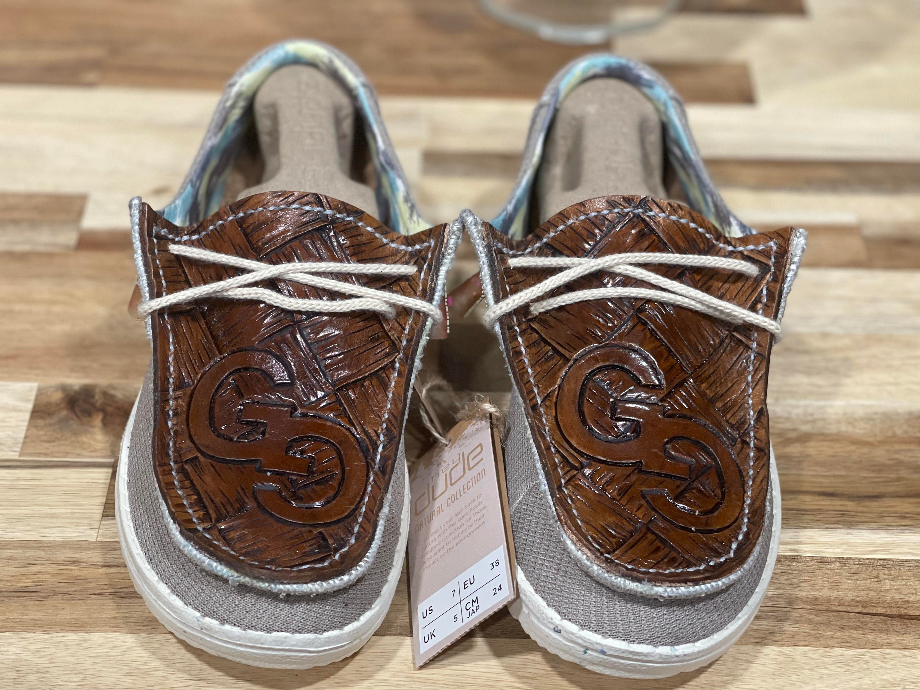 Tooled Leather on Authentic Hey Dude Shoes: Custom Western Design - Etsy