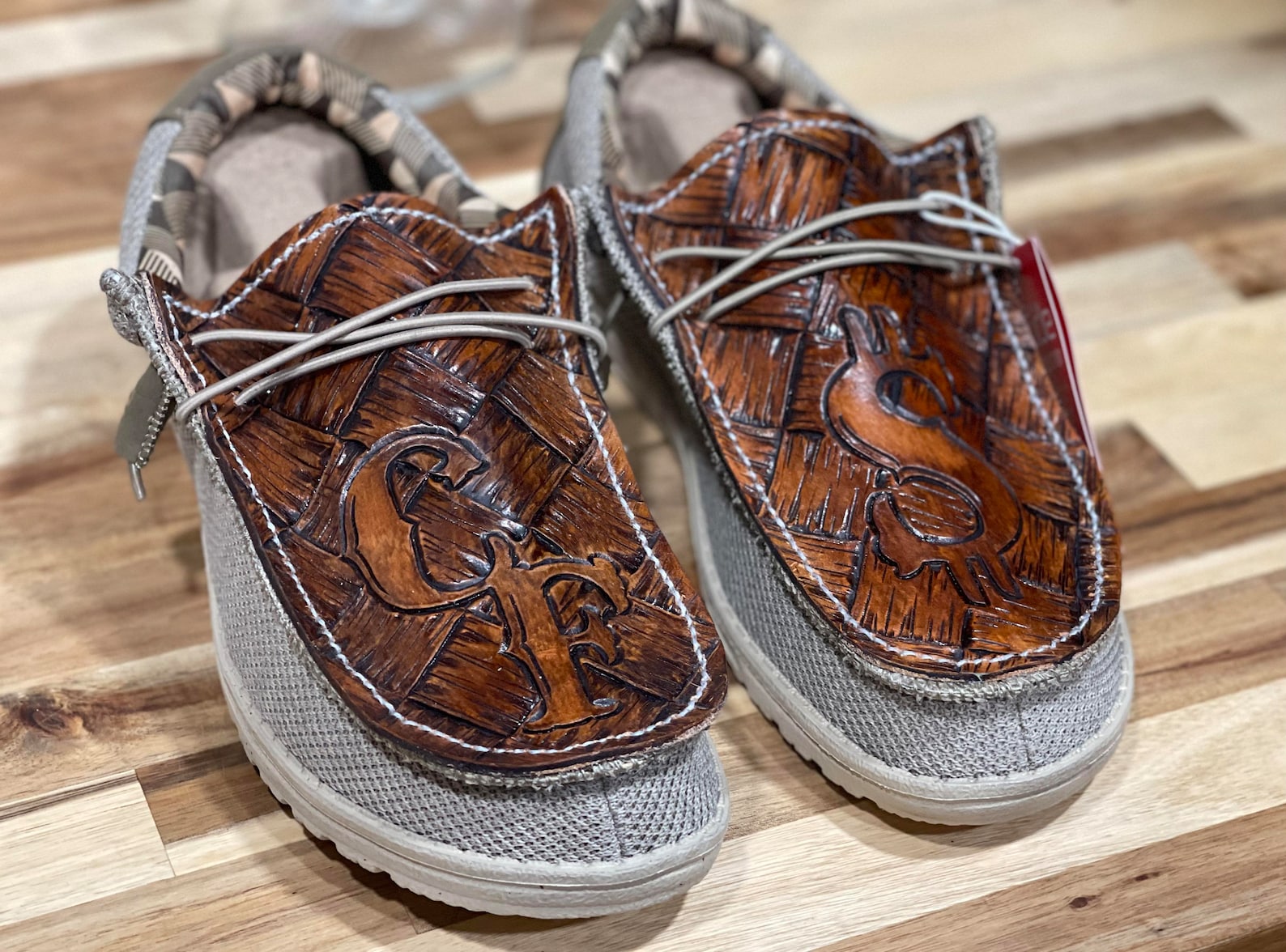 Tooled Leather on Authentic Hey Dude Shoes: Custom Western Design - Etsy