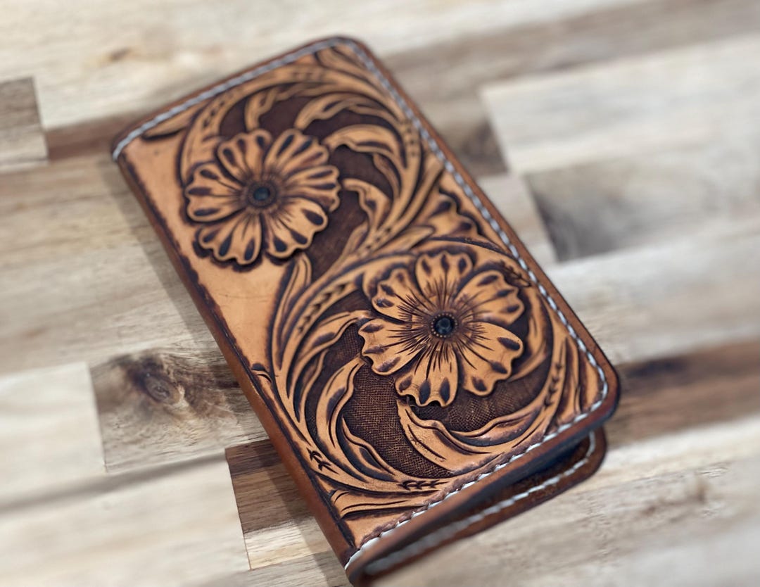 Custom Tooled Leather Phone Wallet Case | Western Floral Design | All ...
