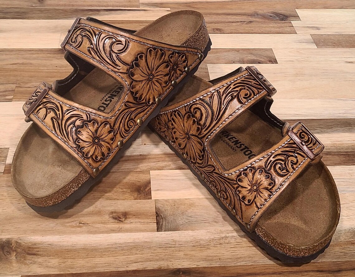 Western Floral Custom Tooled Leather Authentic Birkenstock Sandals ...