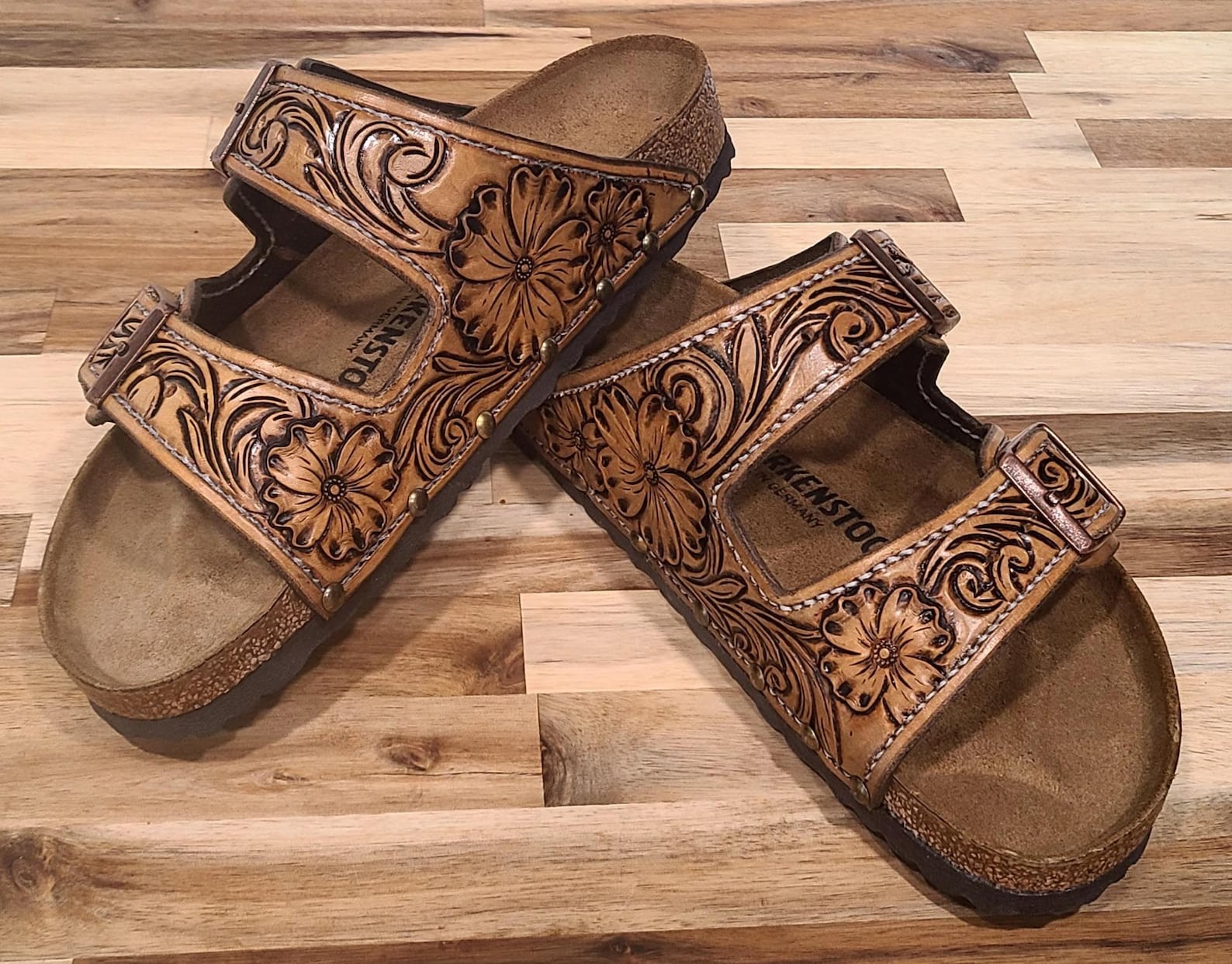 Western Floral Custom Tooled Leather Authentic Birkenstock Sandals ...