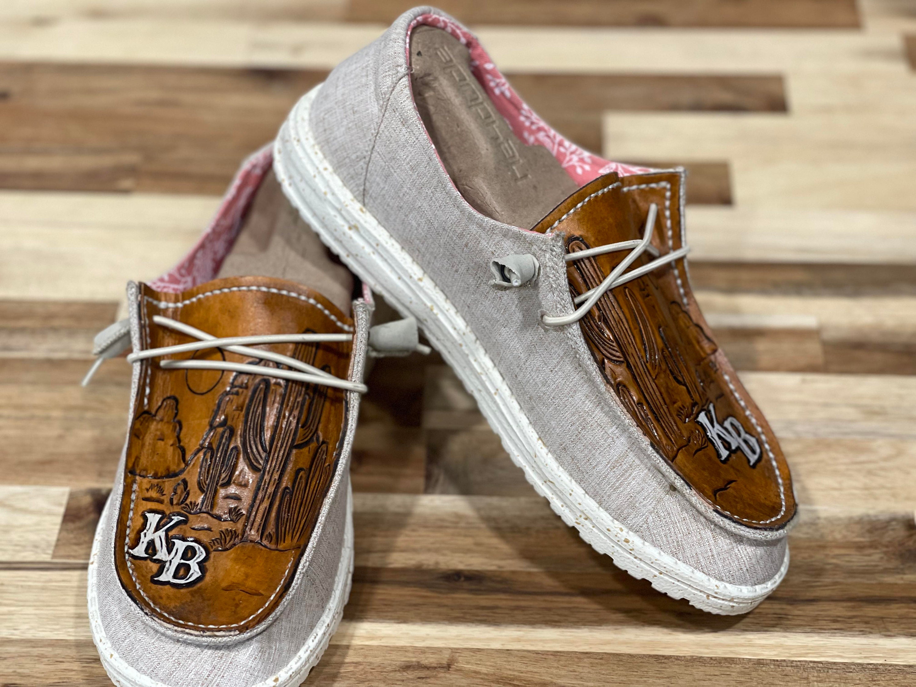 Western Custom Tooled Leather Hey Dude Shoes One of A Kind Design on ...