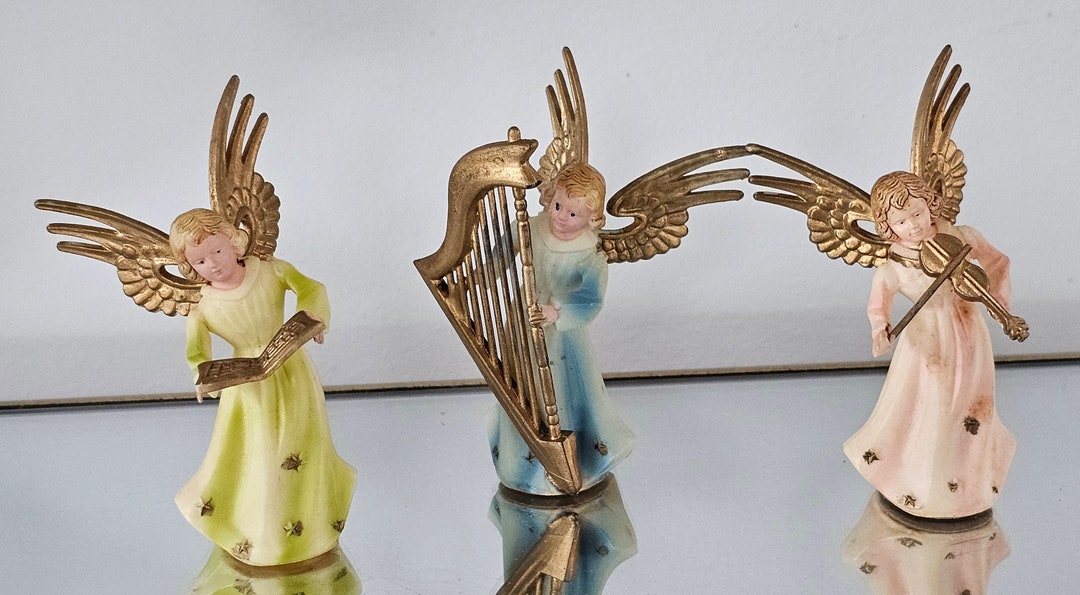 3 Vintage Christmas Angels Playing Instruments - Etsy
