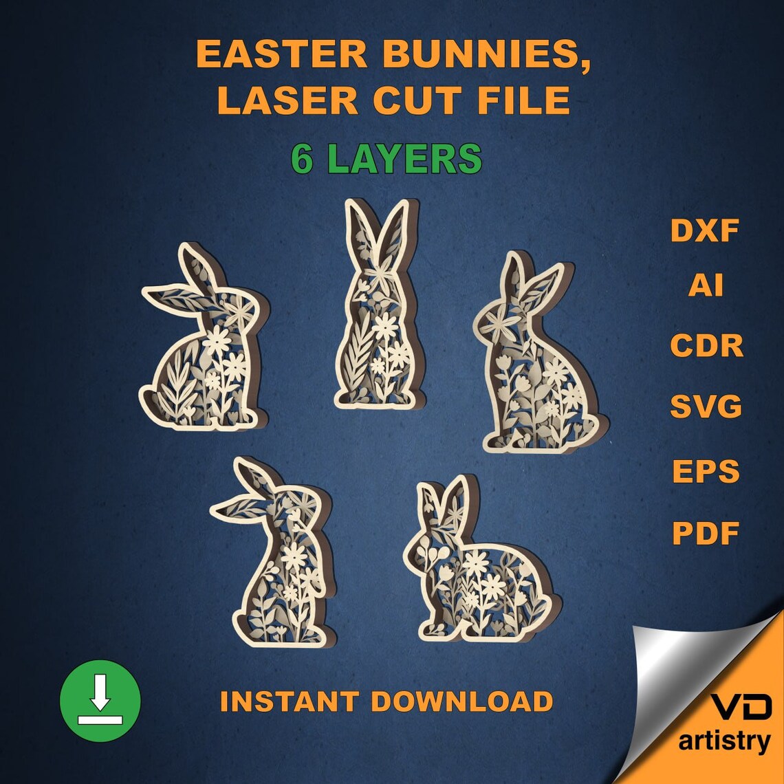 Ostern Laser Cut Dateien Hase SVG Blumen Bunny Multilayer Digital ...