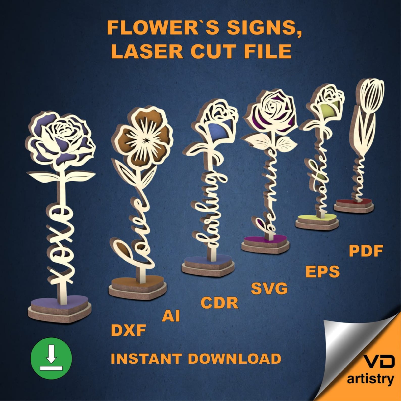Two Layered Flower's Laser Cut Svg Files Customized Rose Laser Cut File ...
