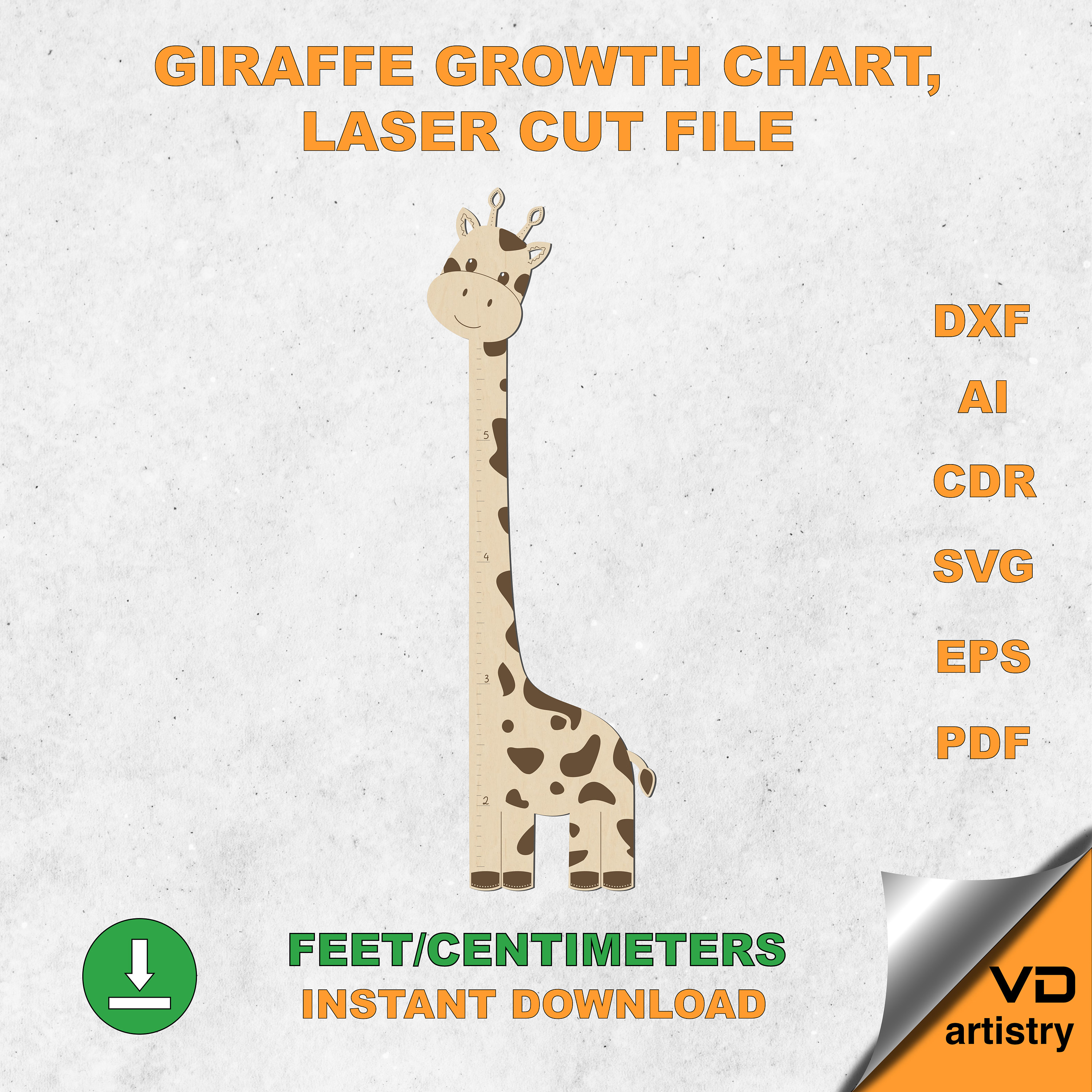 Giraffe Growth Chart DIGITAL Files Laser Cut File Dxf File for Laser ...
